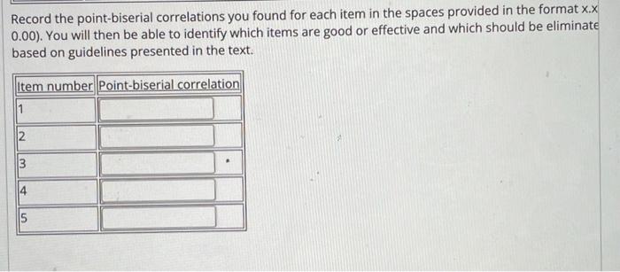 10. The point-biserial method identifies item | Chegg.com