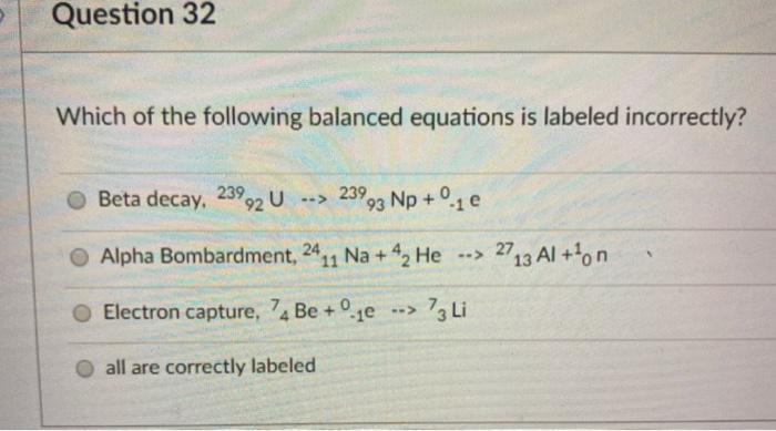 Solved Question 32 Which of the following balanced equations | Chegg.com
