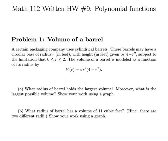 Solved Math 112 Written HW \#9: Polynomial functions Problem | Chegg.com