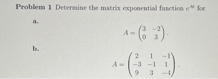Solved Problem 1 Determine the matrix exponential function e | Chegg.com