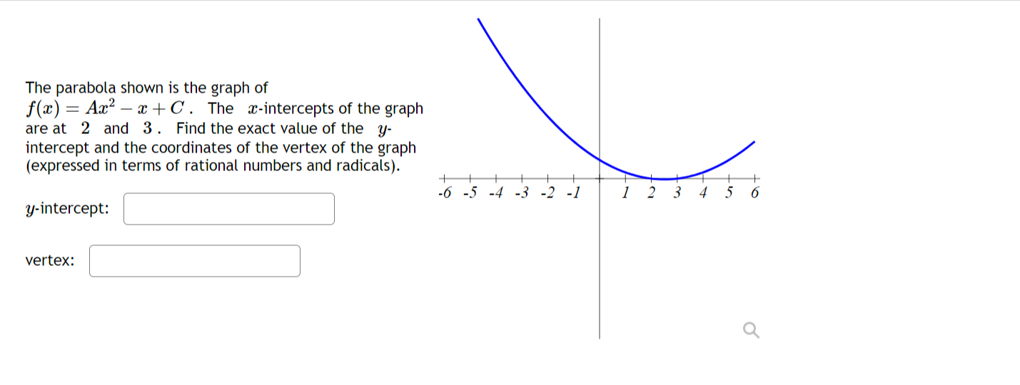 Solved The parabola shown is the graph off(x)=Ax2-x+C. ﻿The | Chegg.com