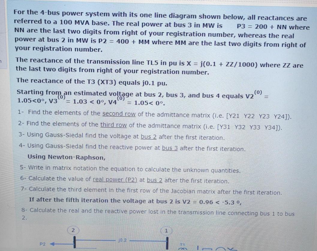 Solved 기 For the 4-bus power system with its one line | Chegg.com
