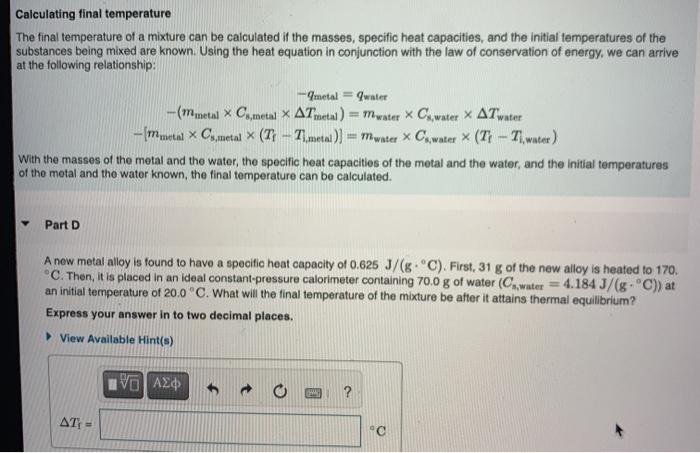 Solved Calculating final temperature The final temperature | Chegg.com