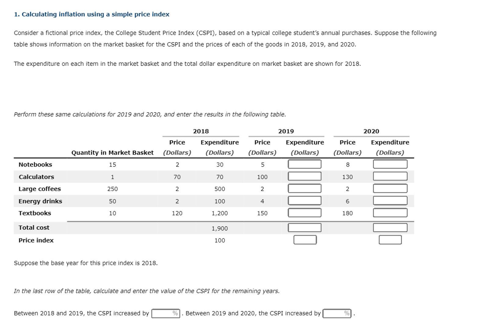 Solved Calculating inflation using a simple price | Chegg.com