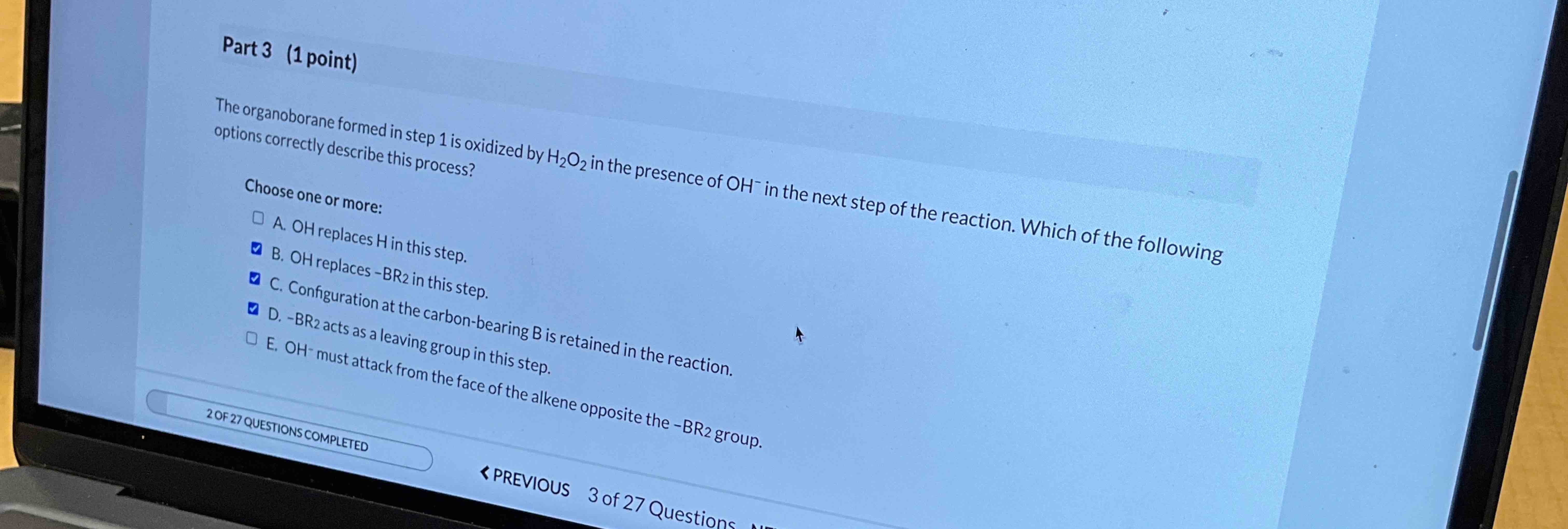 Solved Part 3 (1 ﻿point)The organoborane formed in step 1 | Chegg.com