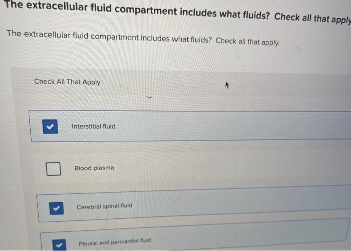 Solved The extracellular fluid compartment includes what | Chegg.com