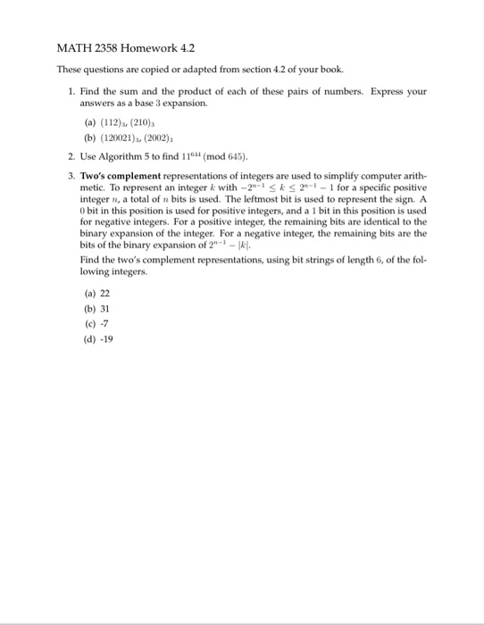 Solved MATH 2358 Homework 4.2 These questions are copied or | Chegg.com