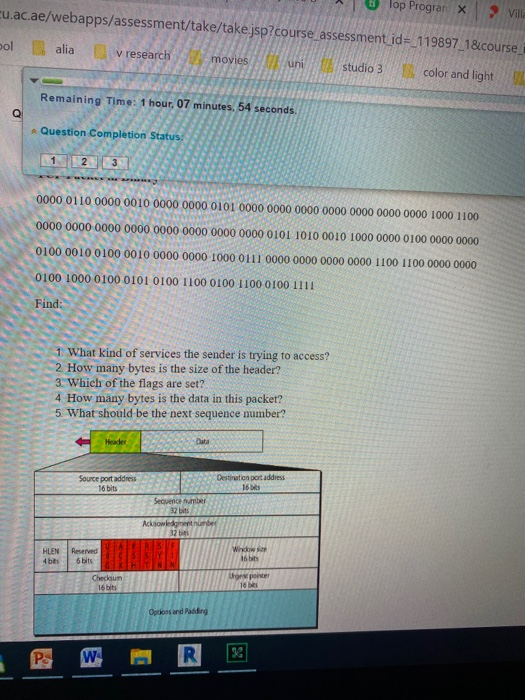 Question 3 The following is a dump of a TCP packet in | Chegg.com
