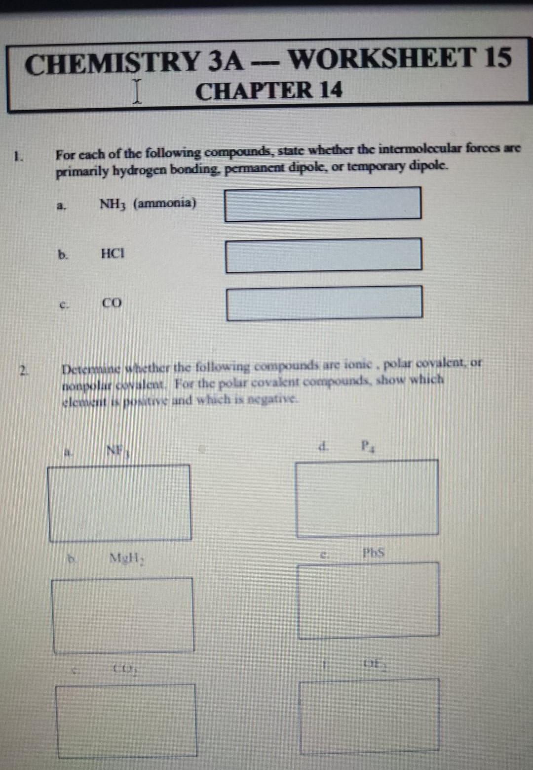 Solved Chemistry 3a - Worksheet 15 I Chapter 14 1. For Each 