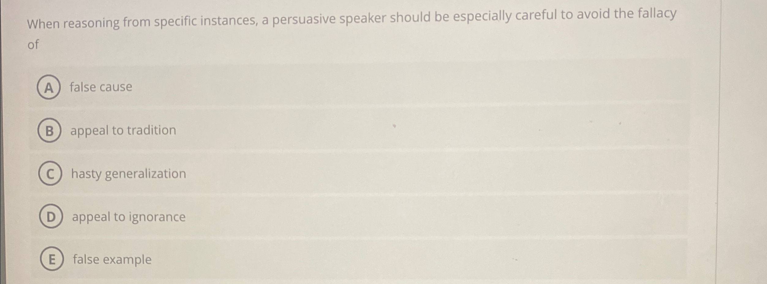 Solved When reasoning from specific instances, a persuasive | Chegg.com