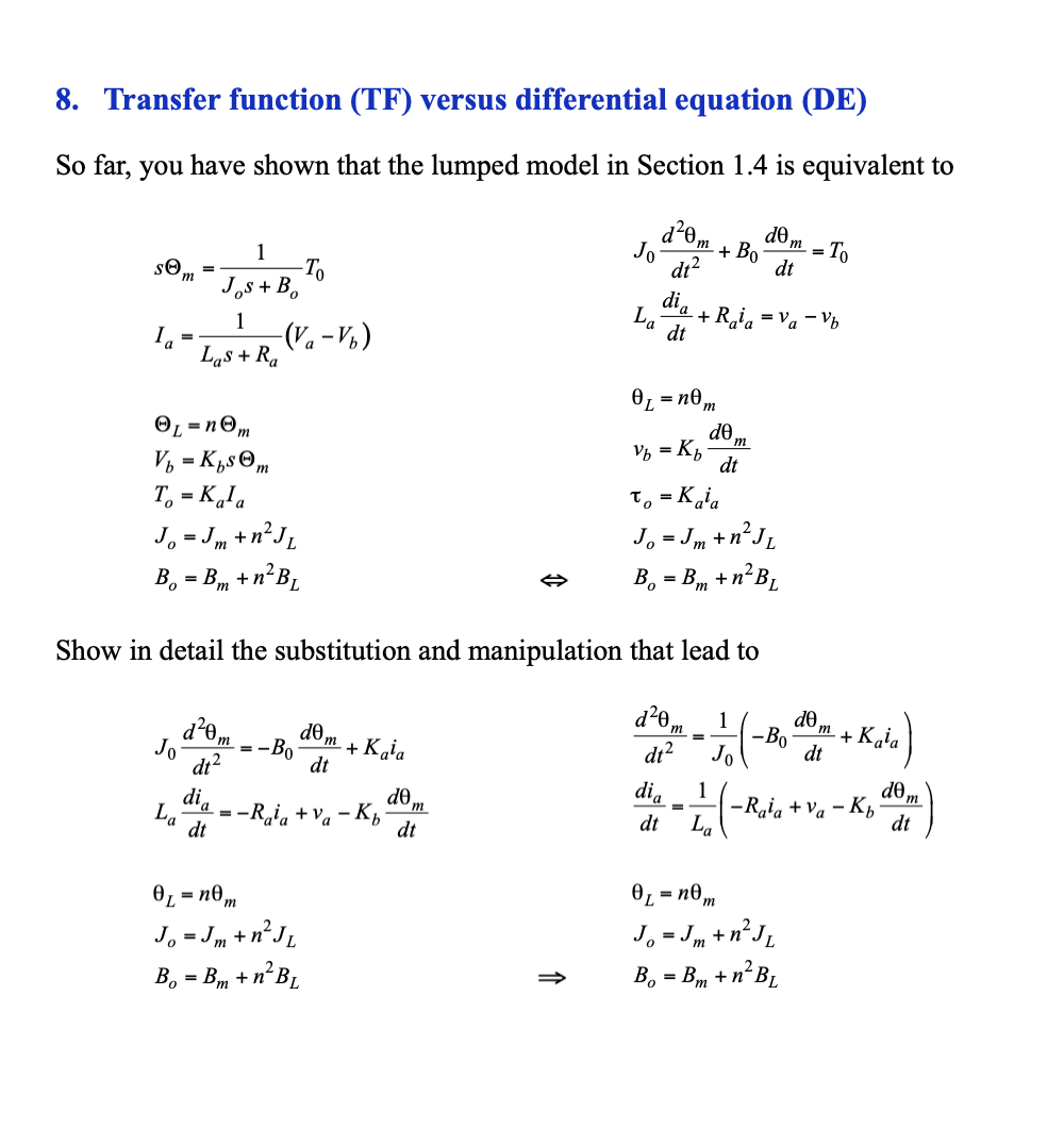Solved Transfer function (TF) ﻿versus differential equation | Chegg.com