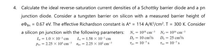 Solved 4. Calculate the ideal reverse-saturation current | Chegg.com