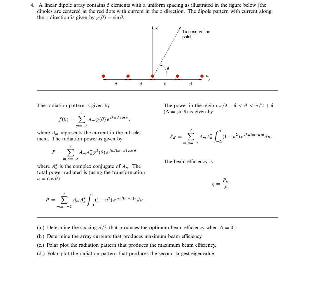 4. A linear dipole array contains 5 elements with a | Chegg.com