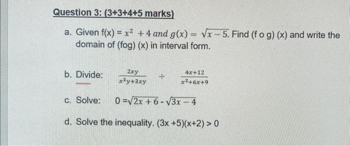 Solved a. Given f(x)=x2+4 and g(x)=x−5. Find ( f∘g)(x) and | Chegg.com