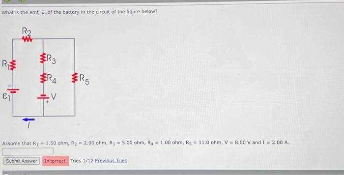 Solved What is the emf, E, of the battery in the circuit of | Chegg.com