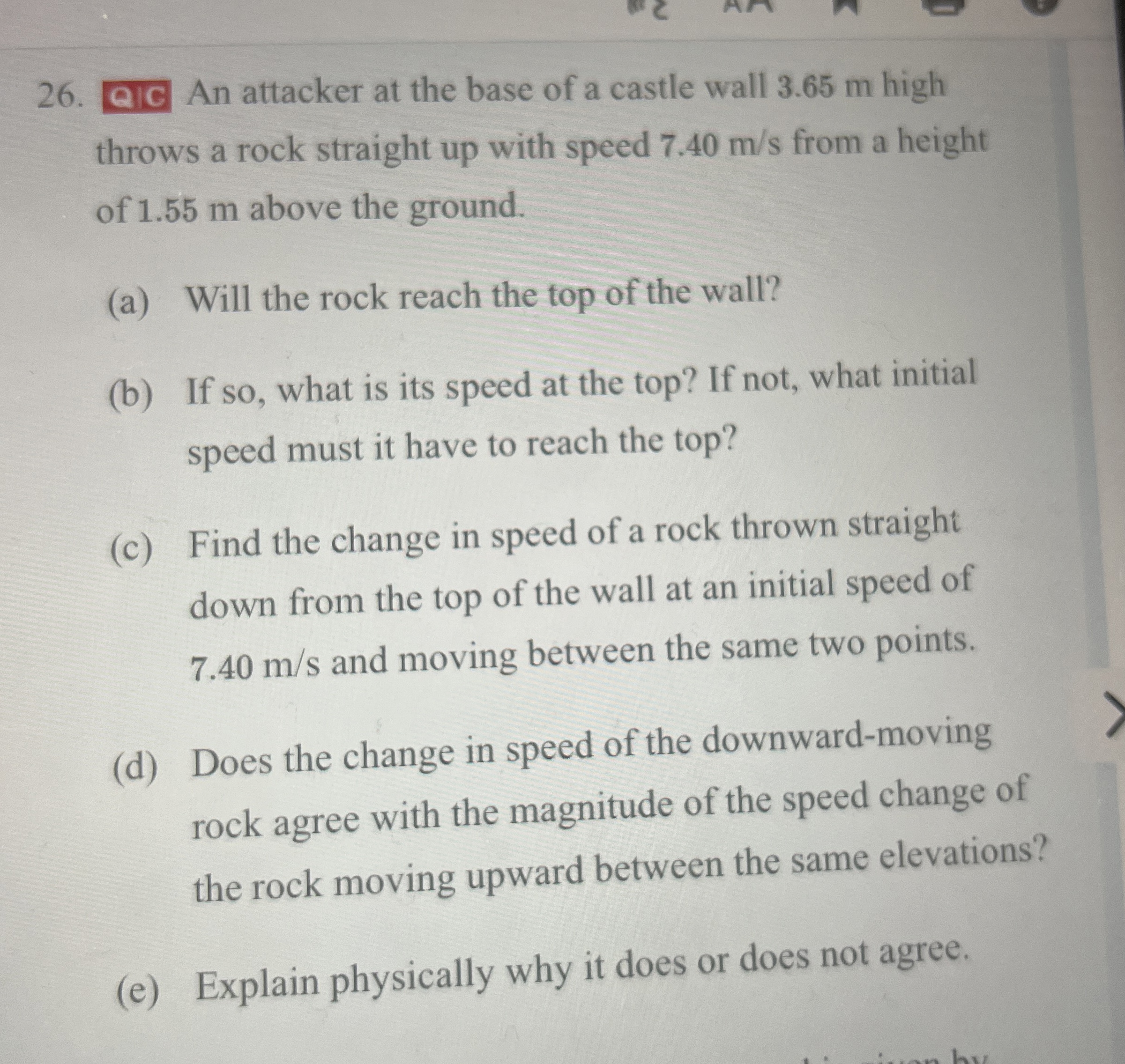 Solved QIC An attacker at the base of a castle wall 3.65 ﻿m | Chegg.com
