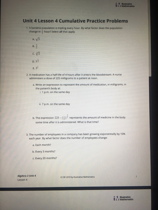 Solved Unit 4 Lesson 4 Cumulative Practice Problems 1 A Chegg