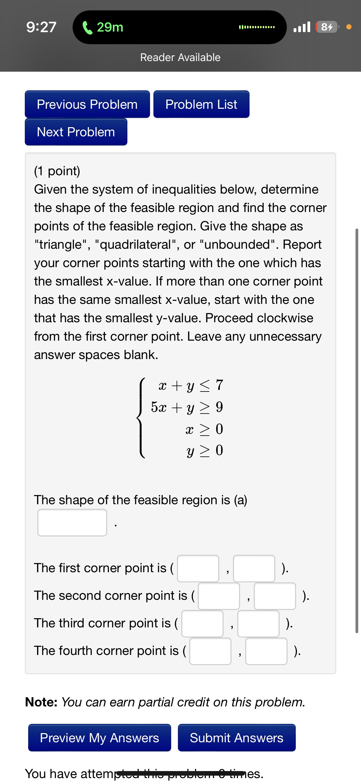 Solved 9:2729m84Reader AvailablePrevious Problem(1 | Chegg.com