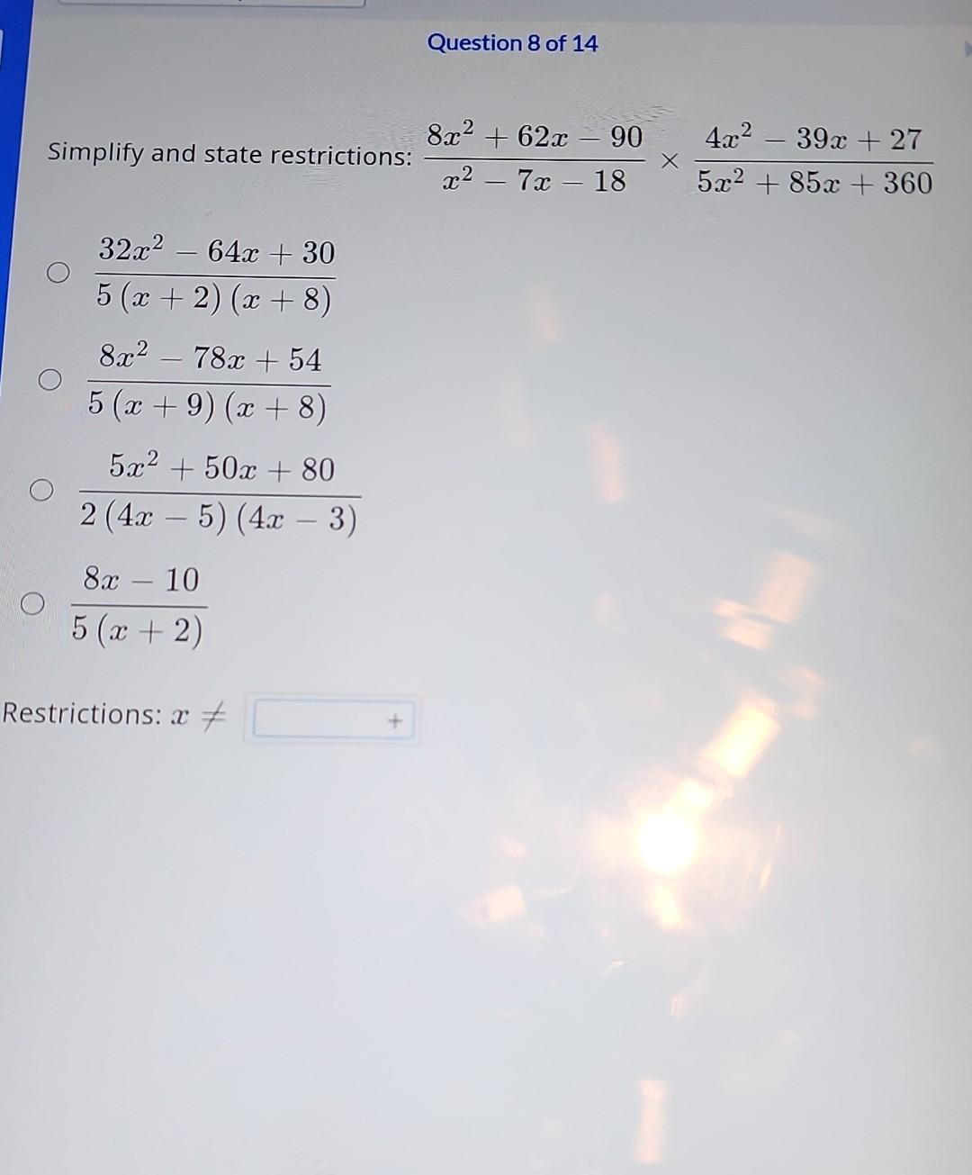 Solved Simplify and state restrictions: | Chegg.com
