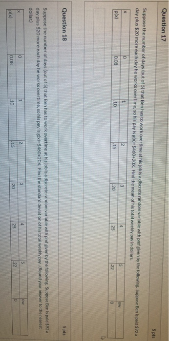 Solved Question 17 5 pts Suppose the number of days (out of | Chegg.com