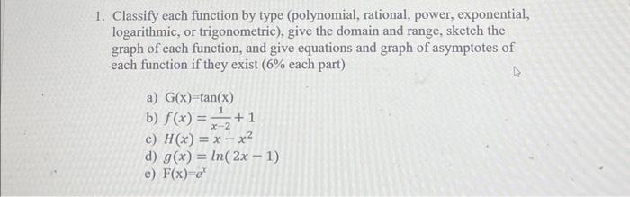 Solved 1. Classify each function by type (polynomial, | Chegg.com