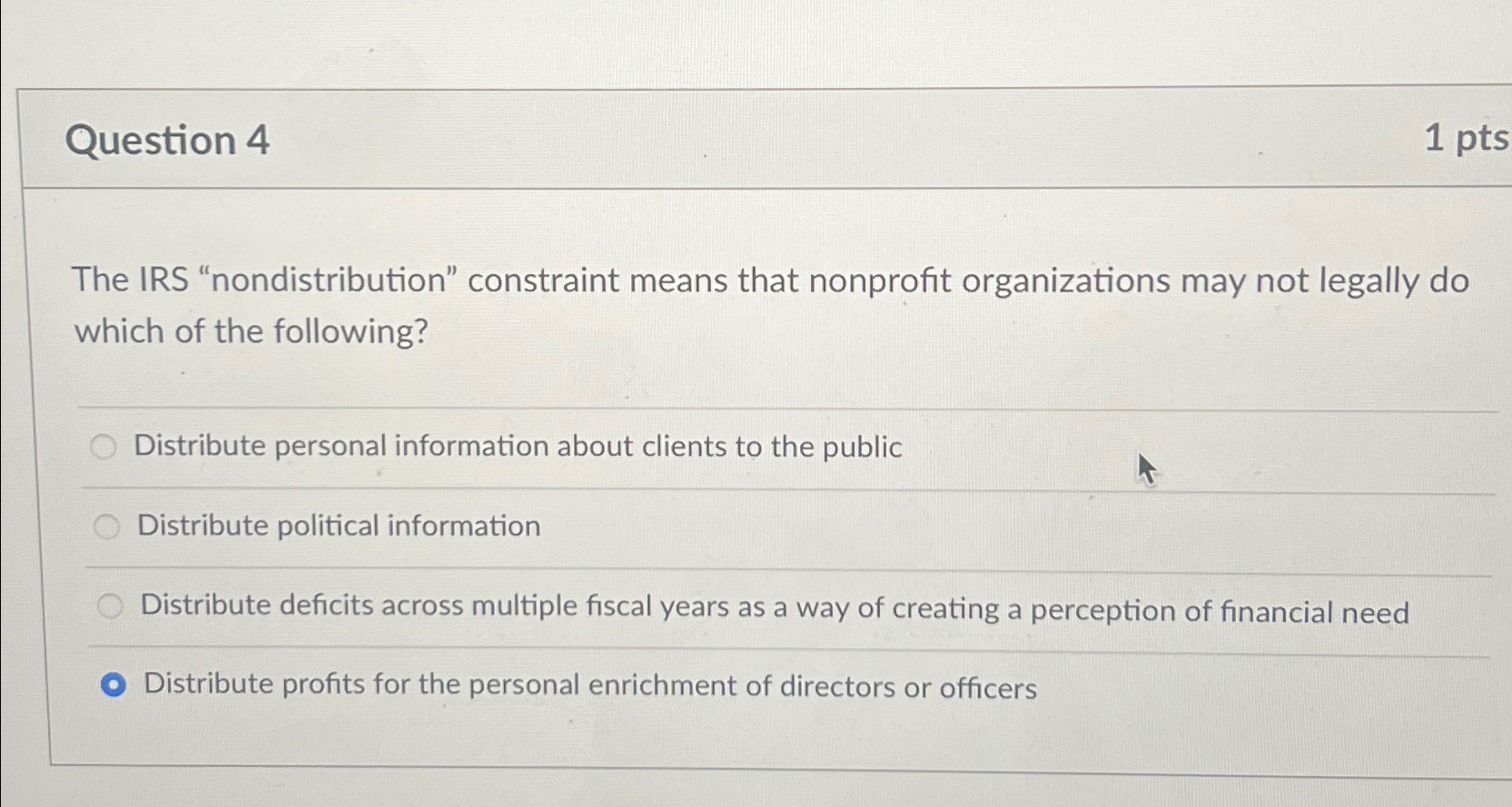 Solved Question 41ptsThe IRS "nondistribution" constraint | Chegg.com