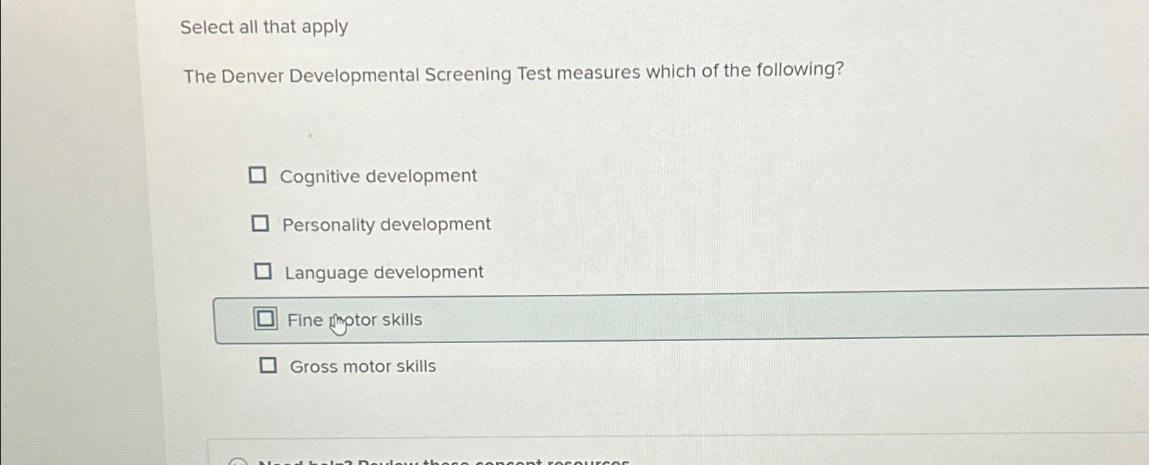 Solved Select all that applyThe Denver Developmental | Chegg.com