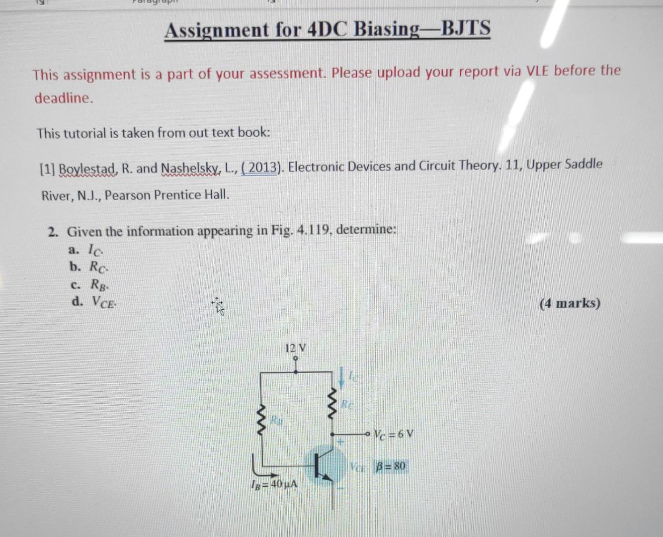 Solved [1] Boylestad, R. and Nashelsky, L., (2013). | Chegg.com