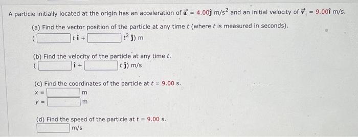 Solved A particle initially located at the origin has an | Chegg.com