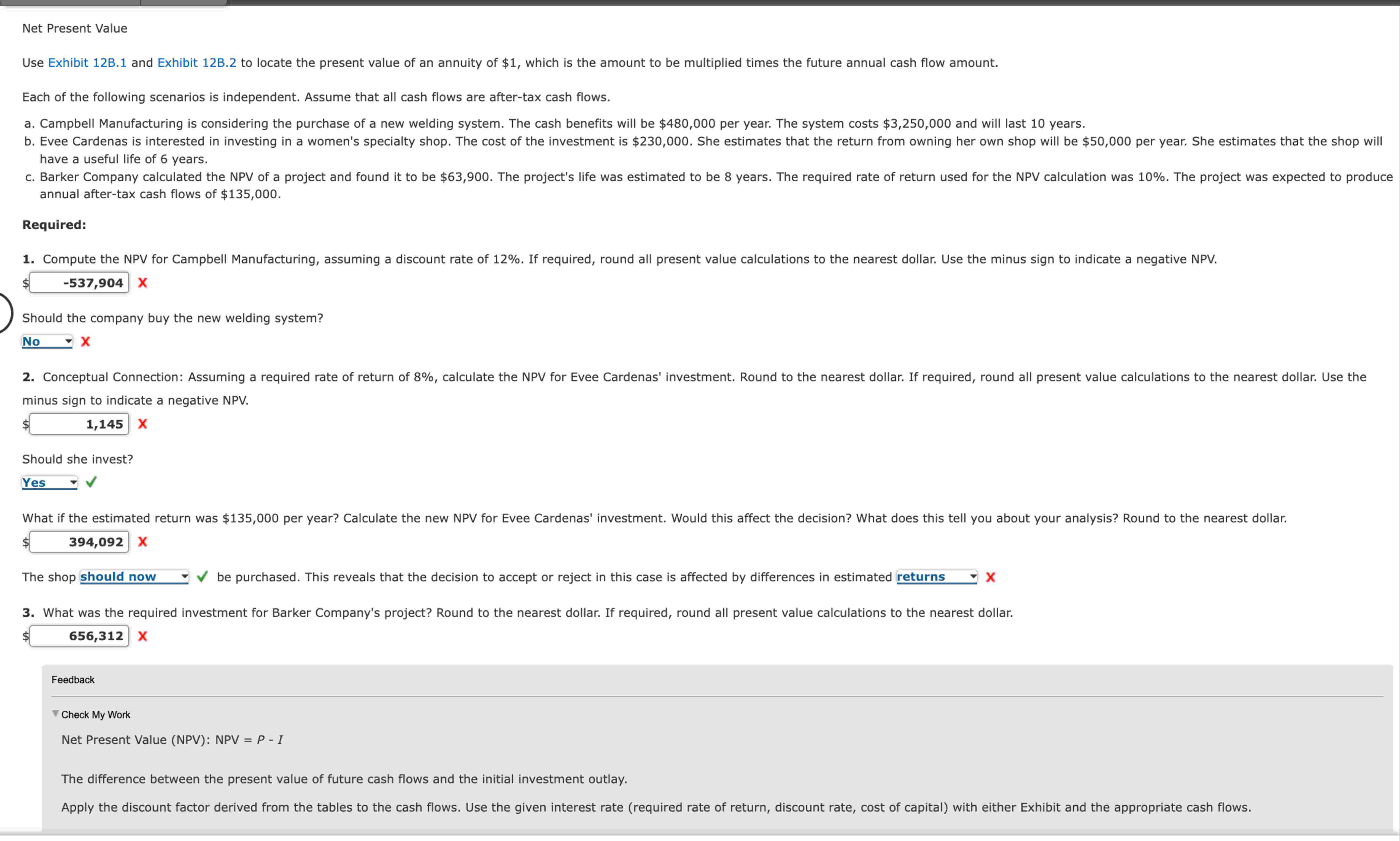 Solved Net Present Value Use Exhibit 12B. 1 ﻿and Exhibit | Chegg.com