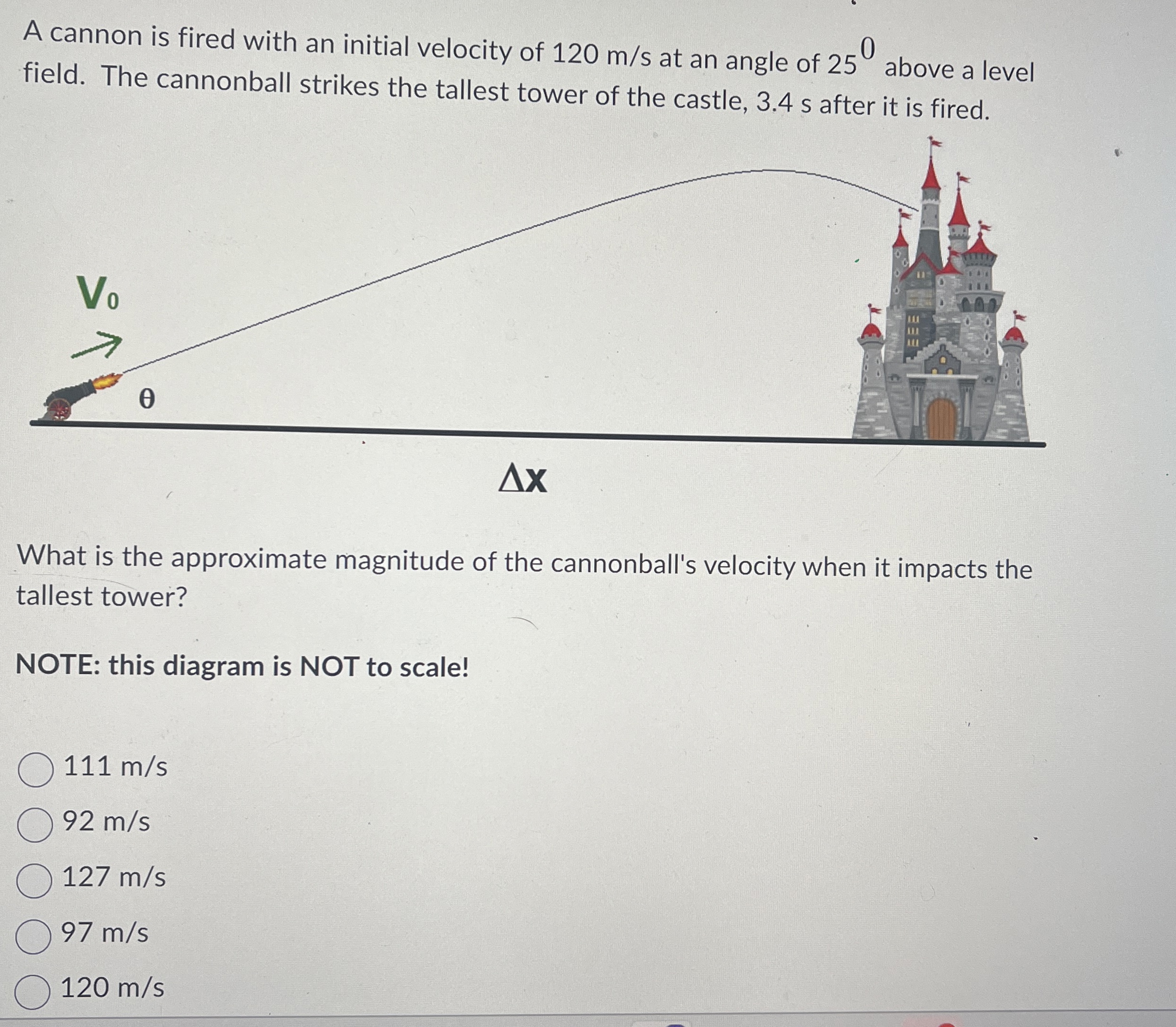 Solved A cannon is fired with an initial velocity of 120ms | Chegg.com
