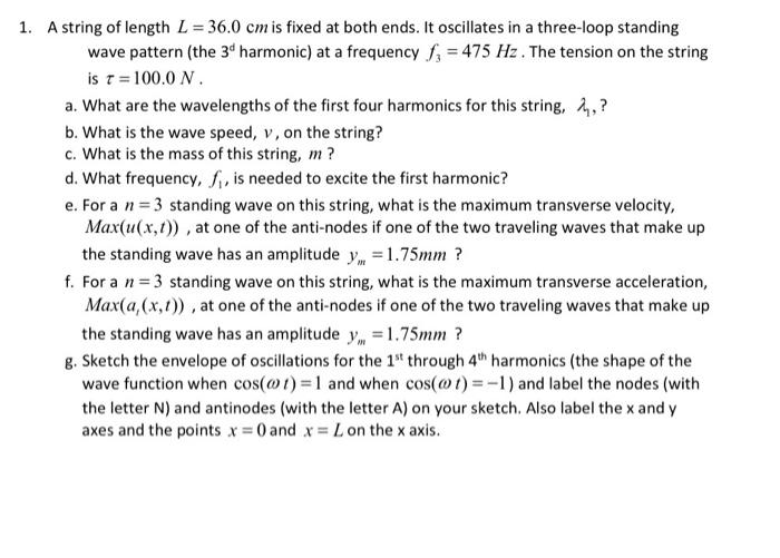 Solved 1. A string of length L = 36.0 cm is fixed at both | Chegg.com
