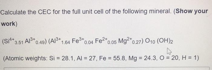 Solved Calculate the CEC for the full unit cell of the | Chegg.com