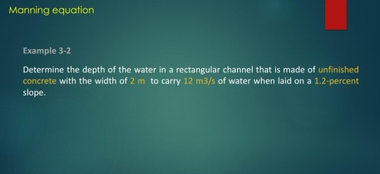 Solved Manning equation Example 3-2 Determine the depth of | Chegg.com