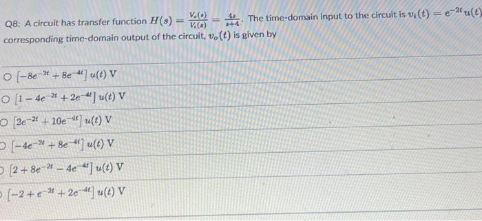 Solved V. (8) Vi (s) $+4* The time-domain input to the | Chegg.com