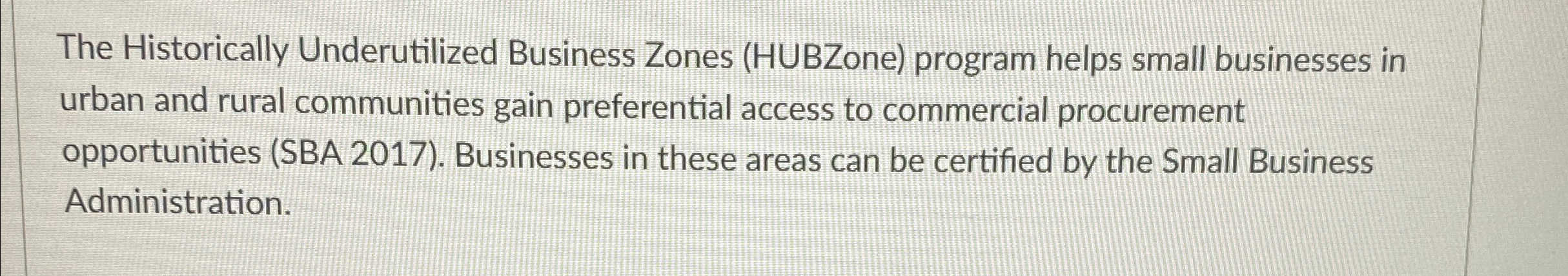 Solved The Historically Underutilized Business Zones | Chegg.com