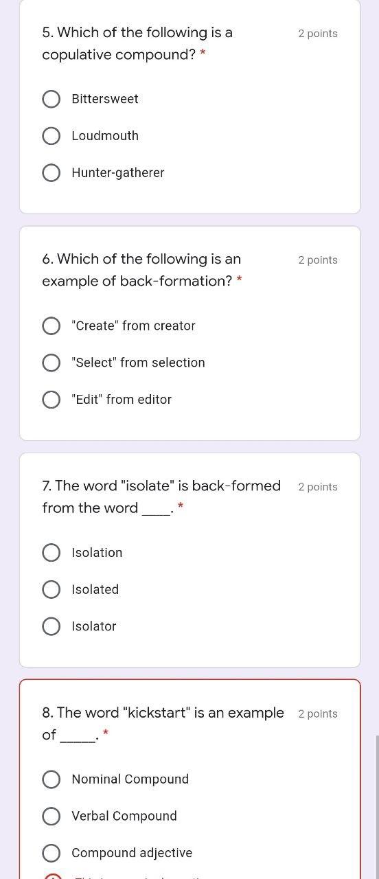 Solved 2 points 5. Which of the following is a copulative | Chegg.com
