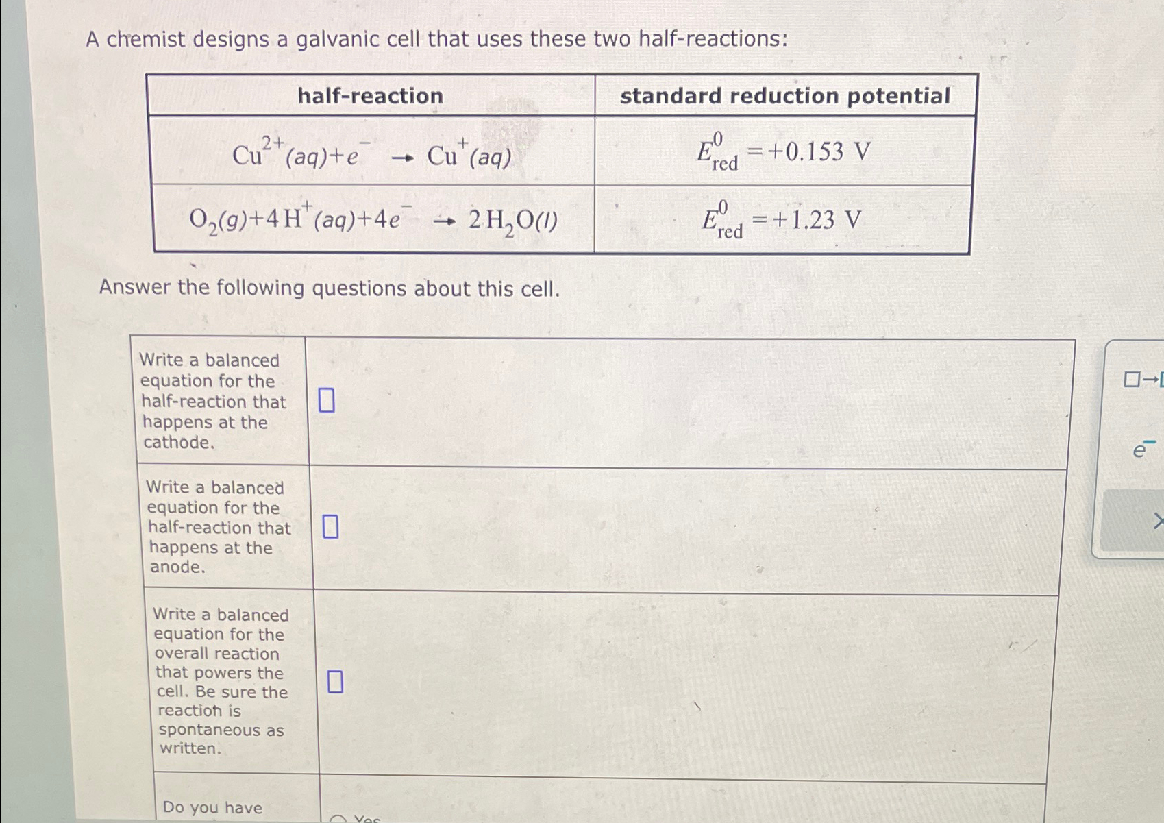 Solved A chemist designs a galvanic cell that uses these two | Chegg.com