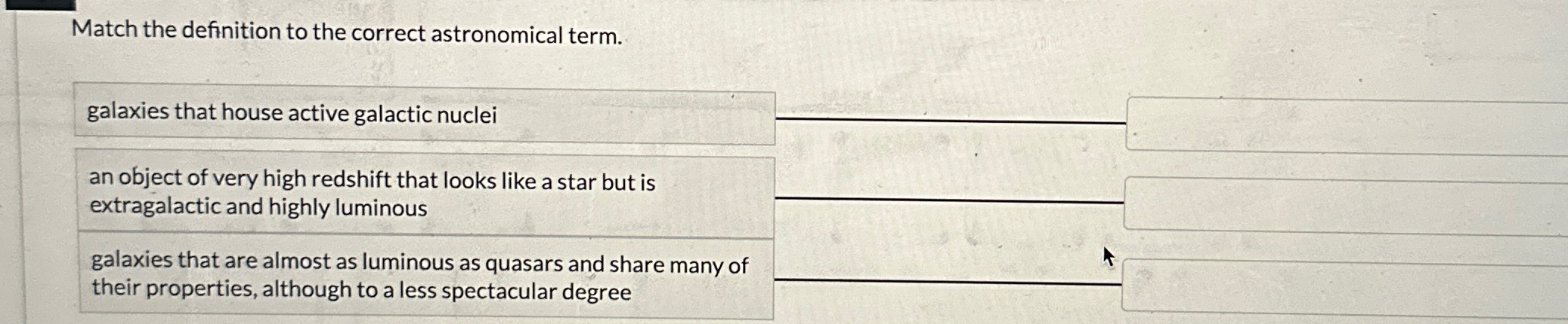Solved Match the definition to the correct astronomical | Chegg.com