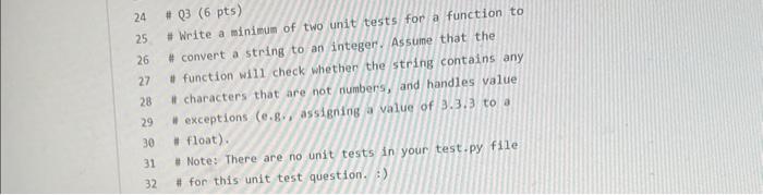 Solved 24#03 (6 pts) 25 # Write a minimum of two unit tests | Chegg.com
