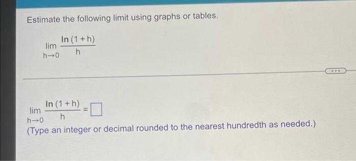 Solved Estimate the following limit using graphs or tables. | Chegg.com