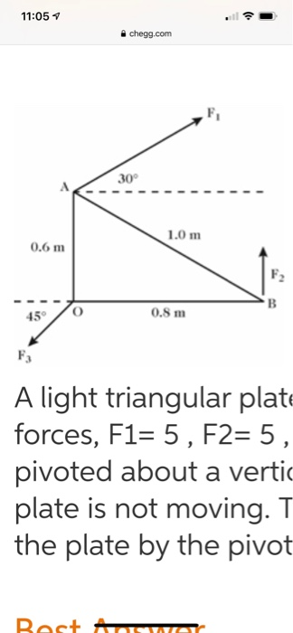 Solved A light triangular plate OAB is in a horizontal | Chegg.com