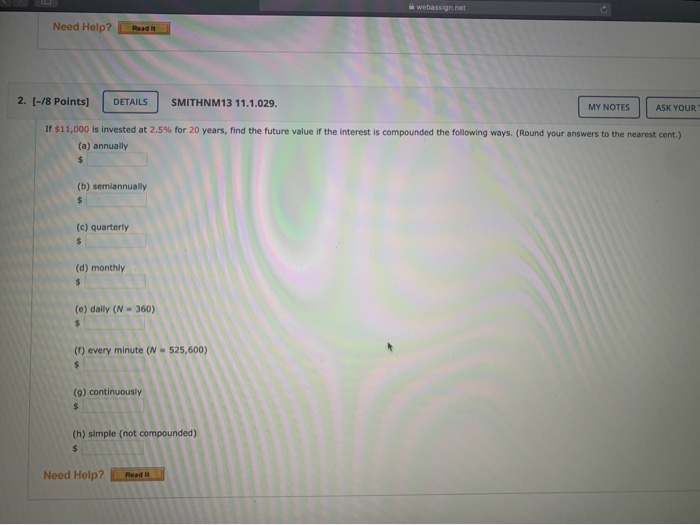 Solved webassign.net Need Help? Read It 2. [-/8 Points) | Chegg.com
