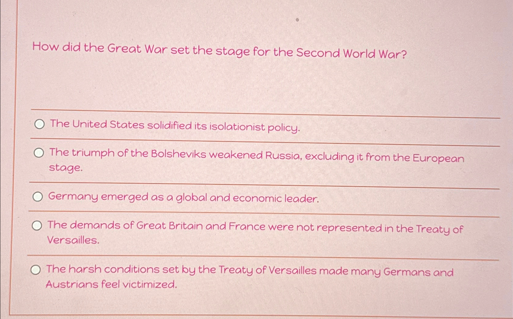 Solved How did the Great War set the stage for the Second | Chegg.com