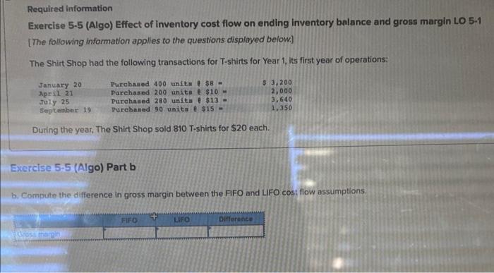 Solved Required information Exercise 5-5 (Algo) Effect of | Chegg.com