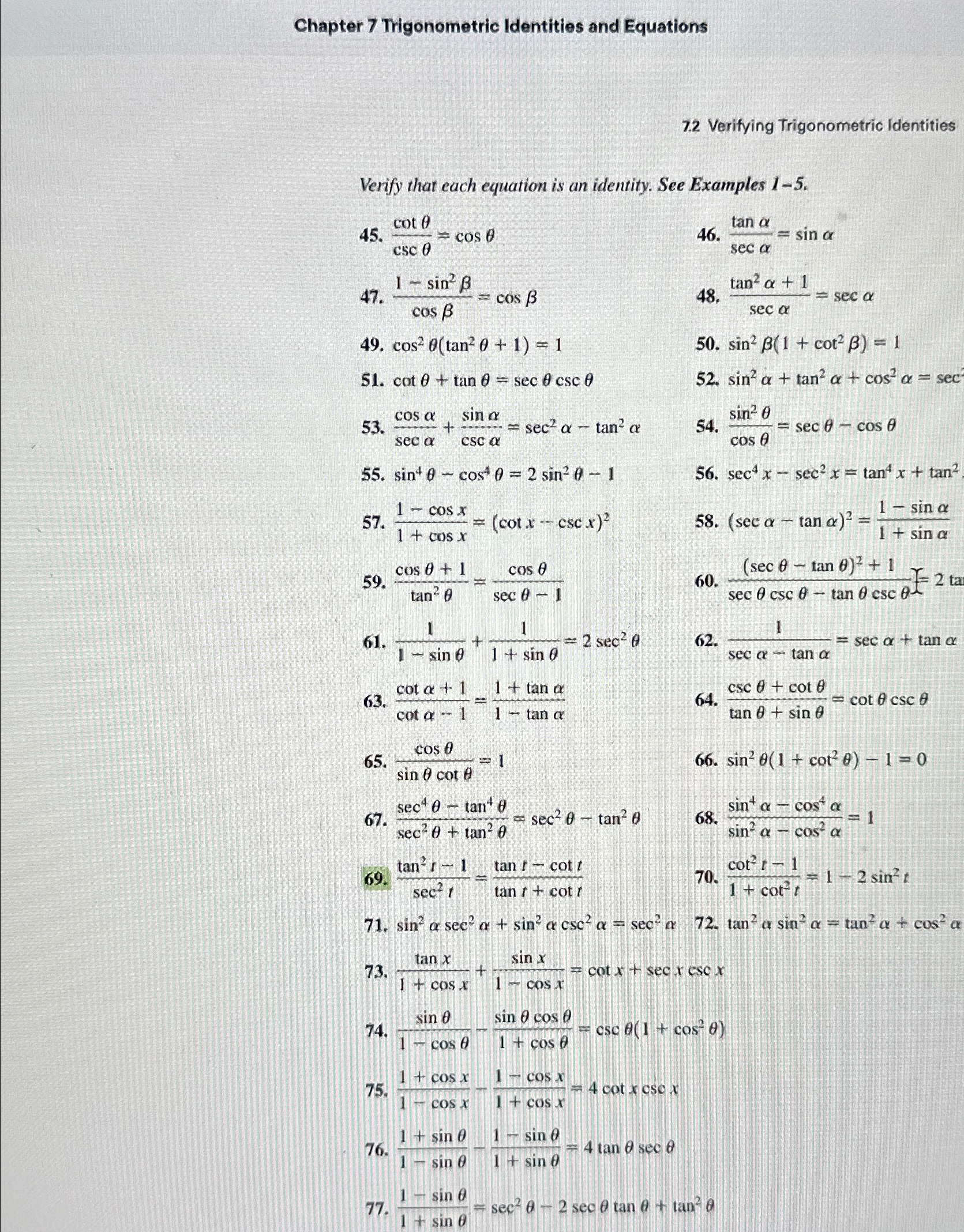 Solved Please help with #65,#67,#71Chapter 7 ﻿Trigonometric | Chegg.com