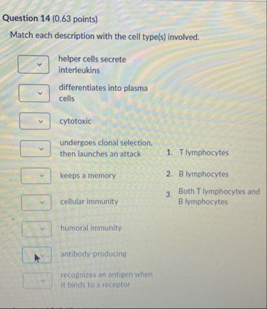 Solved Question 14 (0.63 ﻿points)Match each description with | Chegg.com