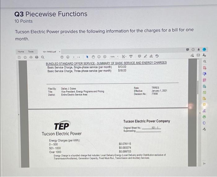 Solved Q3 Piecewise Functions 10 Points Tucson Electric | Chegg.com