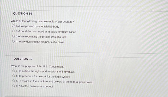 Solved Which of the following is an example of a precedent? | Chegg.com