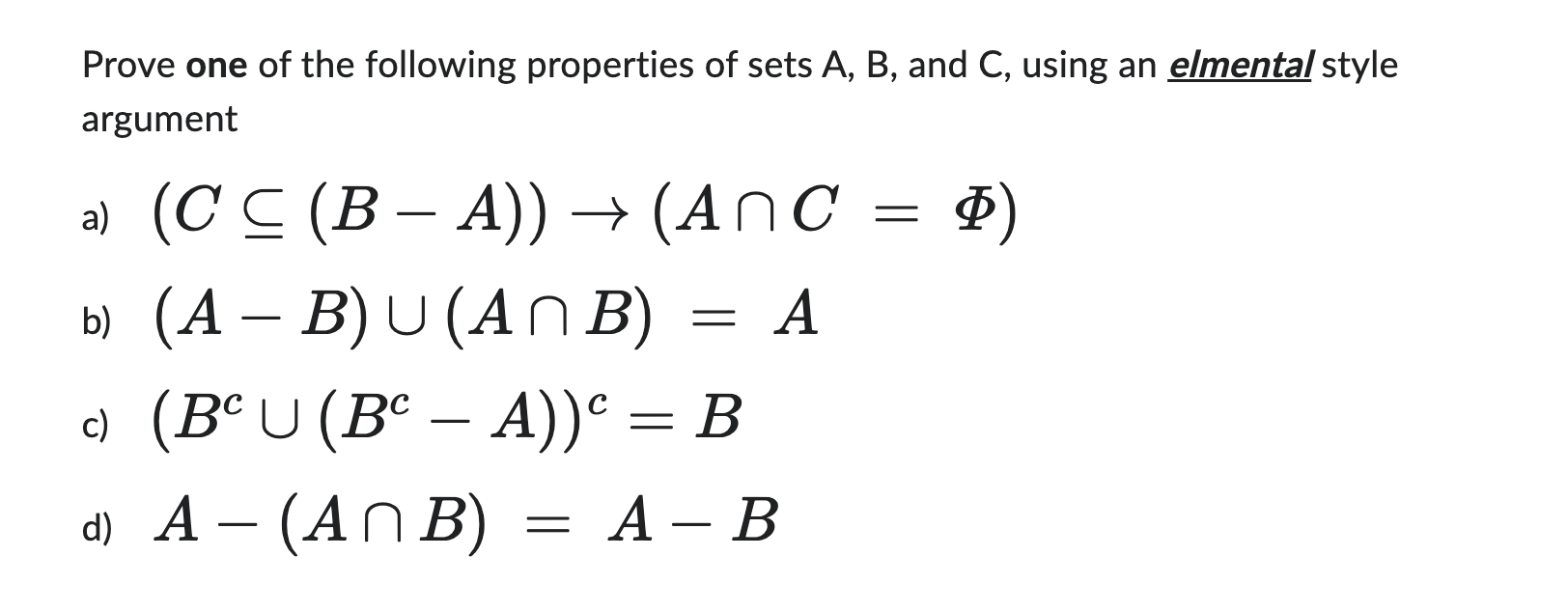 Solved Prove one of ﻿the following properties of ﻿sets A, B, | Chegg.com